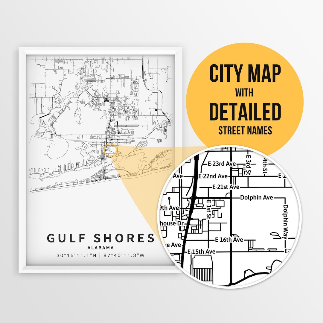 Printable Map of Gulf Shores, Alabama, USA With Street Names - Instant ...