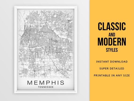 Printable Map of Memphis Tennessee United States Instant | Etsy