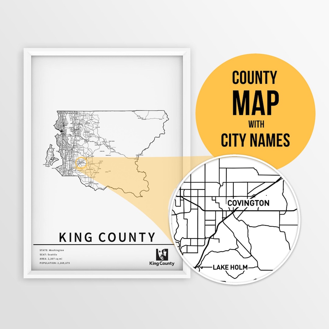 Printable Map of King County County, Washington With City Names and ...
