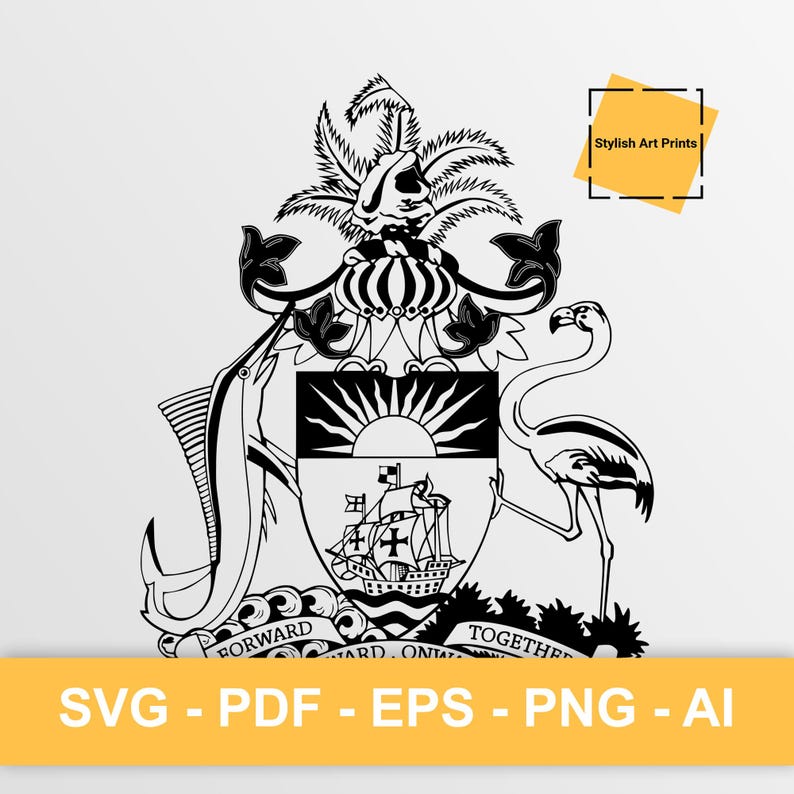 The Bahamas Coat of Arms Vector Clipart (SVG, PNG, PDF), Cutting File ...