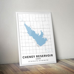 Printable Map of Cheney Reservoir, Kansas, US - Instant Download \ Lake ...