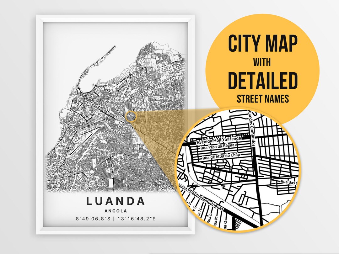 Printable Map of Luanda Angola With Street Names Instant - Etsy