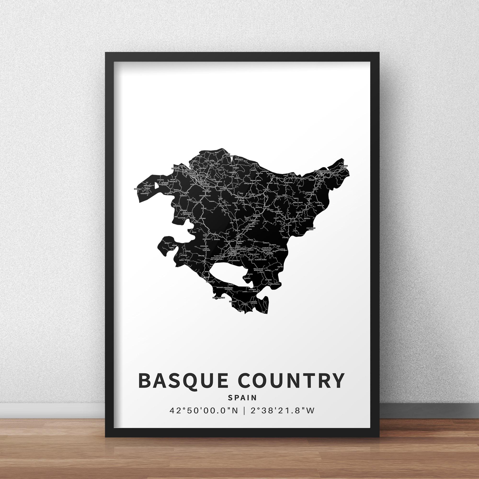 Printable Map of Basque Country With City Names and Roads - Instant ...