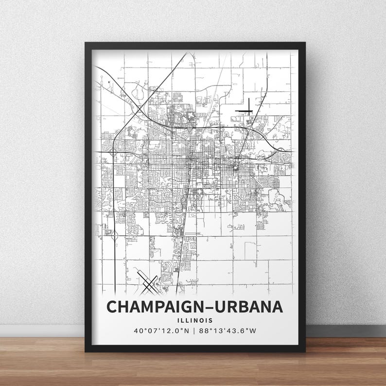 Printable Map of Urbana-champaign, Illinois, USA With Street Names ...