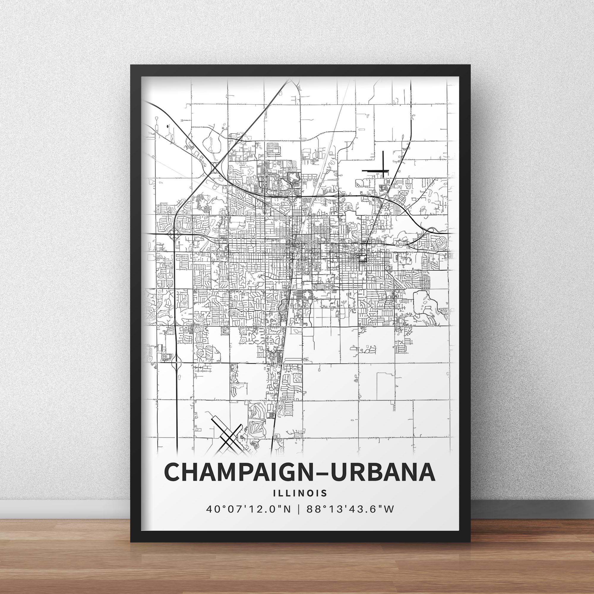 Printable Map of Urbana-champaign, Illinois, USA With Street Names ...