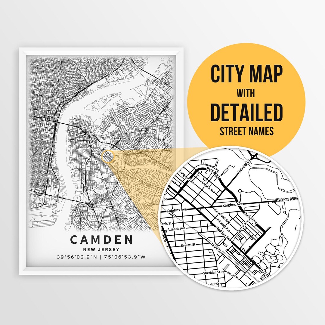 Printable Map of Camden, New Jersey, USA With Street Names - Instant ...