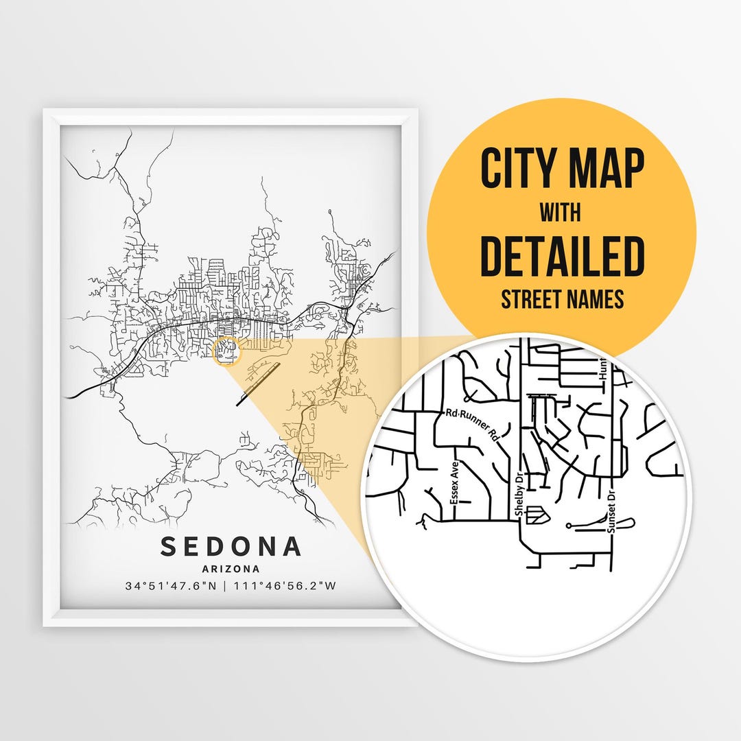 Printable Map of Sedona, Arizona, USA With Street Names - Instant ...