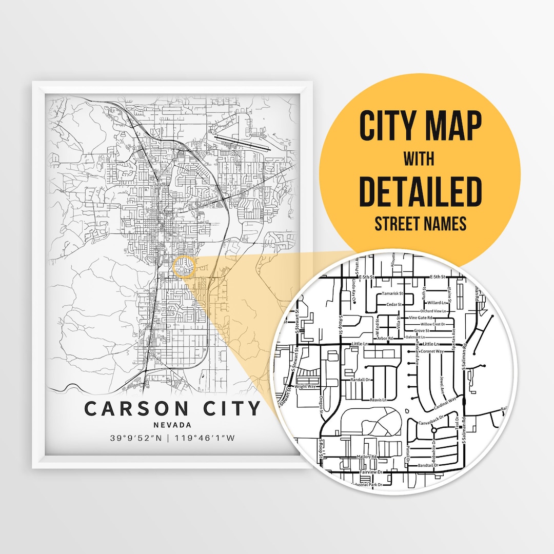 Printable Map of Carson City, Nevada, USA With Street Names - Instant ...
