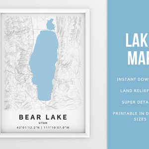 Printable Map of Bear Lake Utah and Idaho United States - Etsy