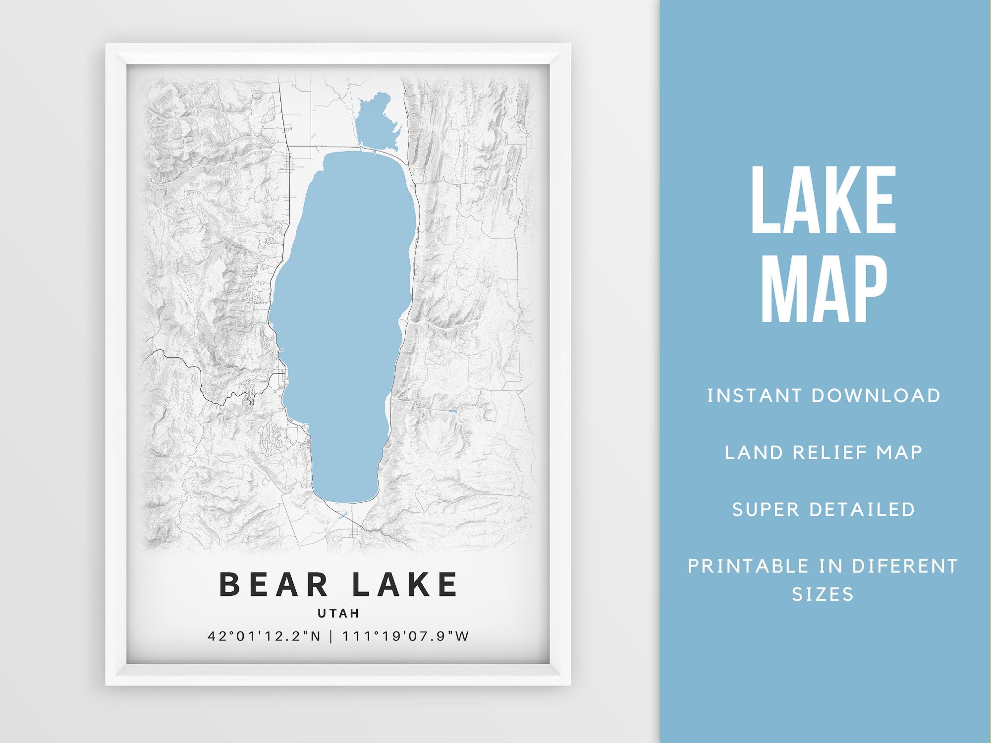Printable Map of Bear Lake Utah and Idaho United States - Etsy