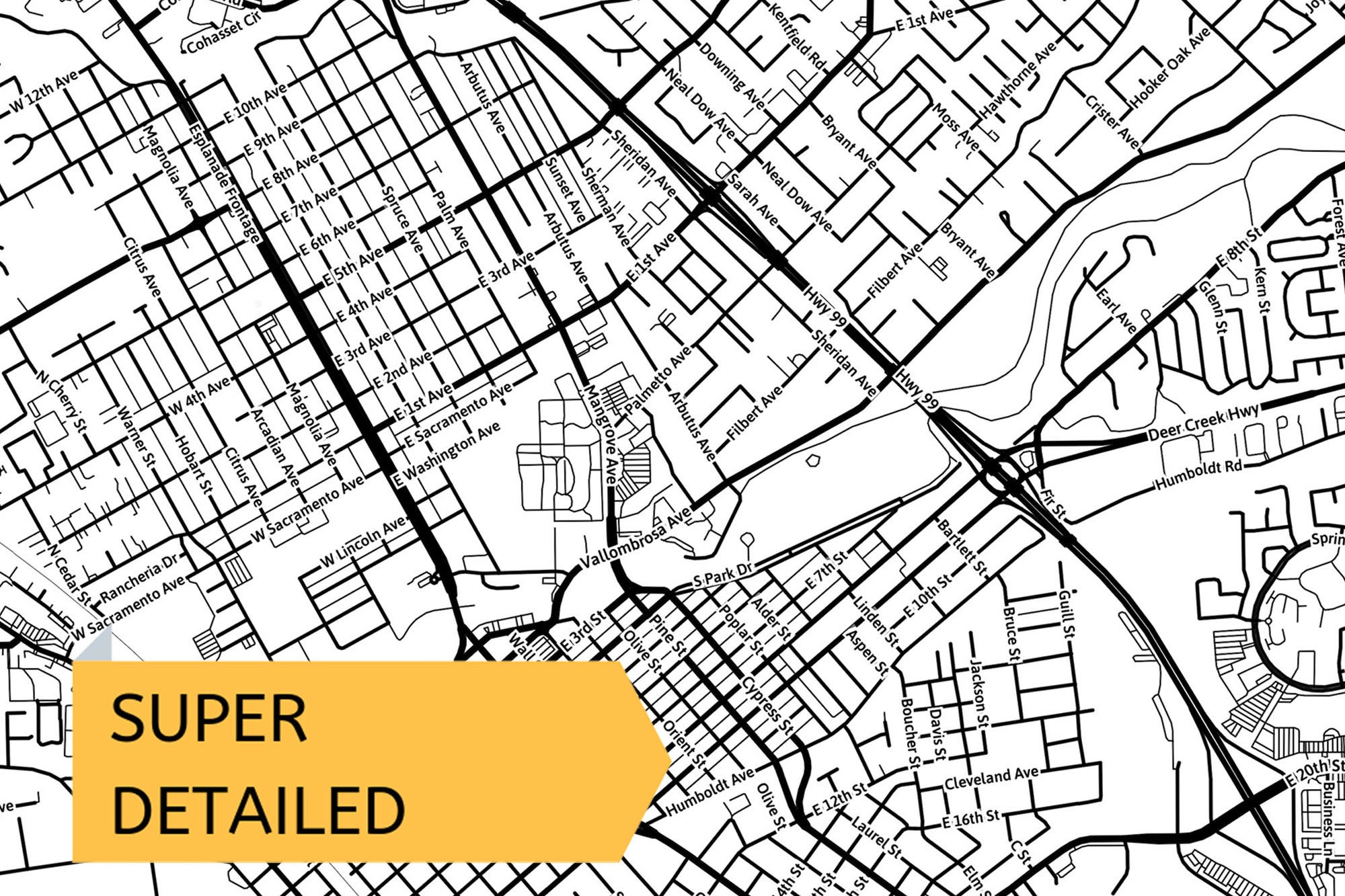Printable Map of Chico, California, USA With Street Names - Instant ...
