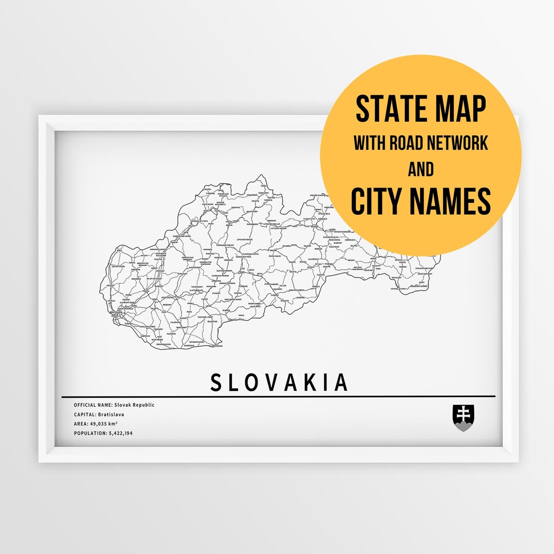 Printable Map of Slovakia With City Names and Roads - Instant Download ...