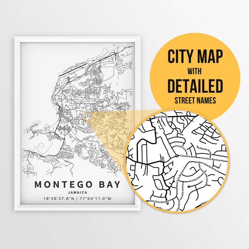 Montego Bay Map Jamaica - Etsy