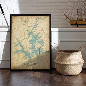 Vintage Style Map of Lake Martin, Alabama, USA With City Names ...