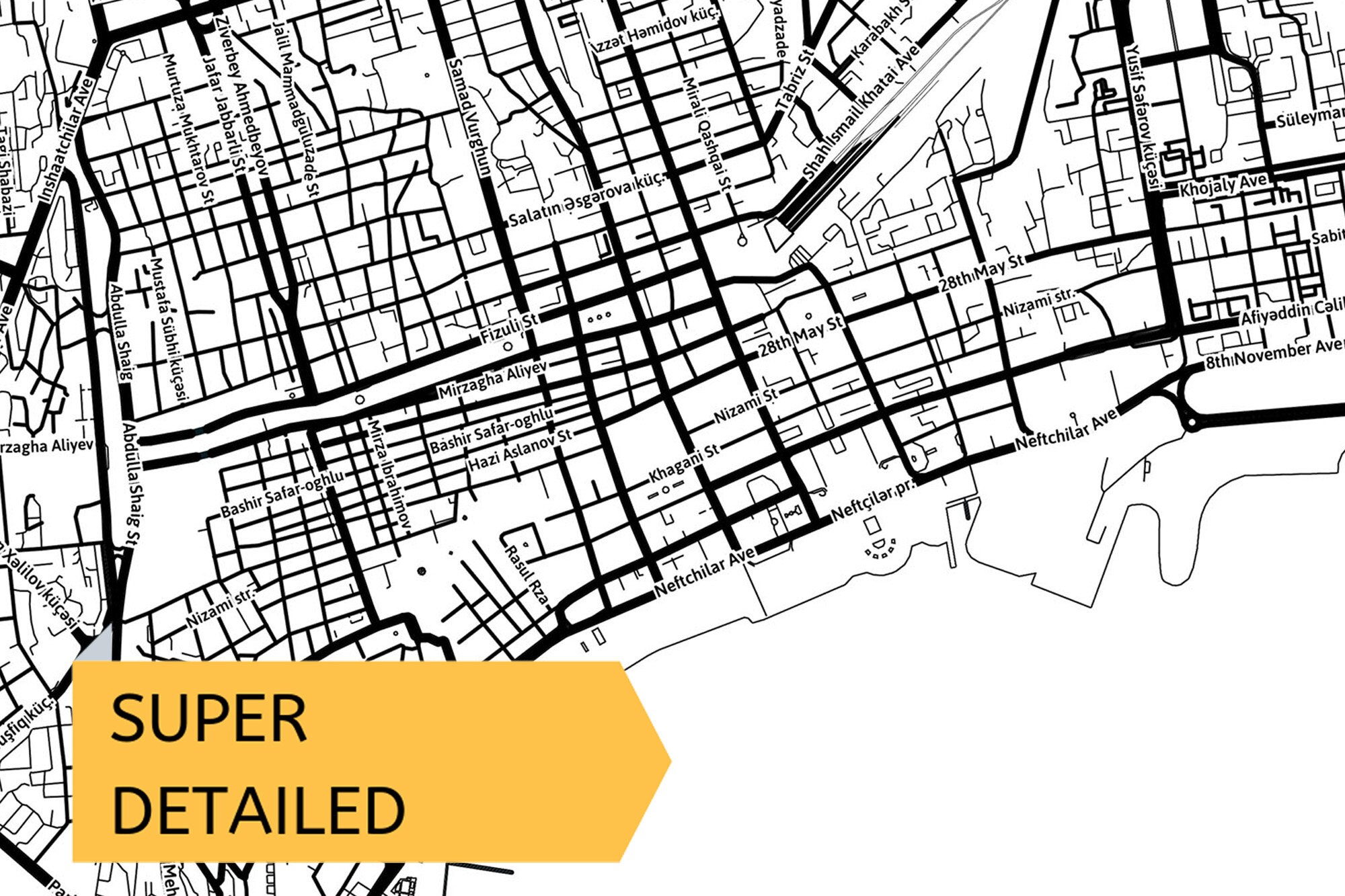 Printable Map of Baku Azerbaijan With Street Names Instant - Etsy
