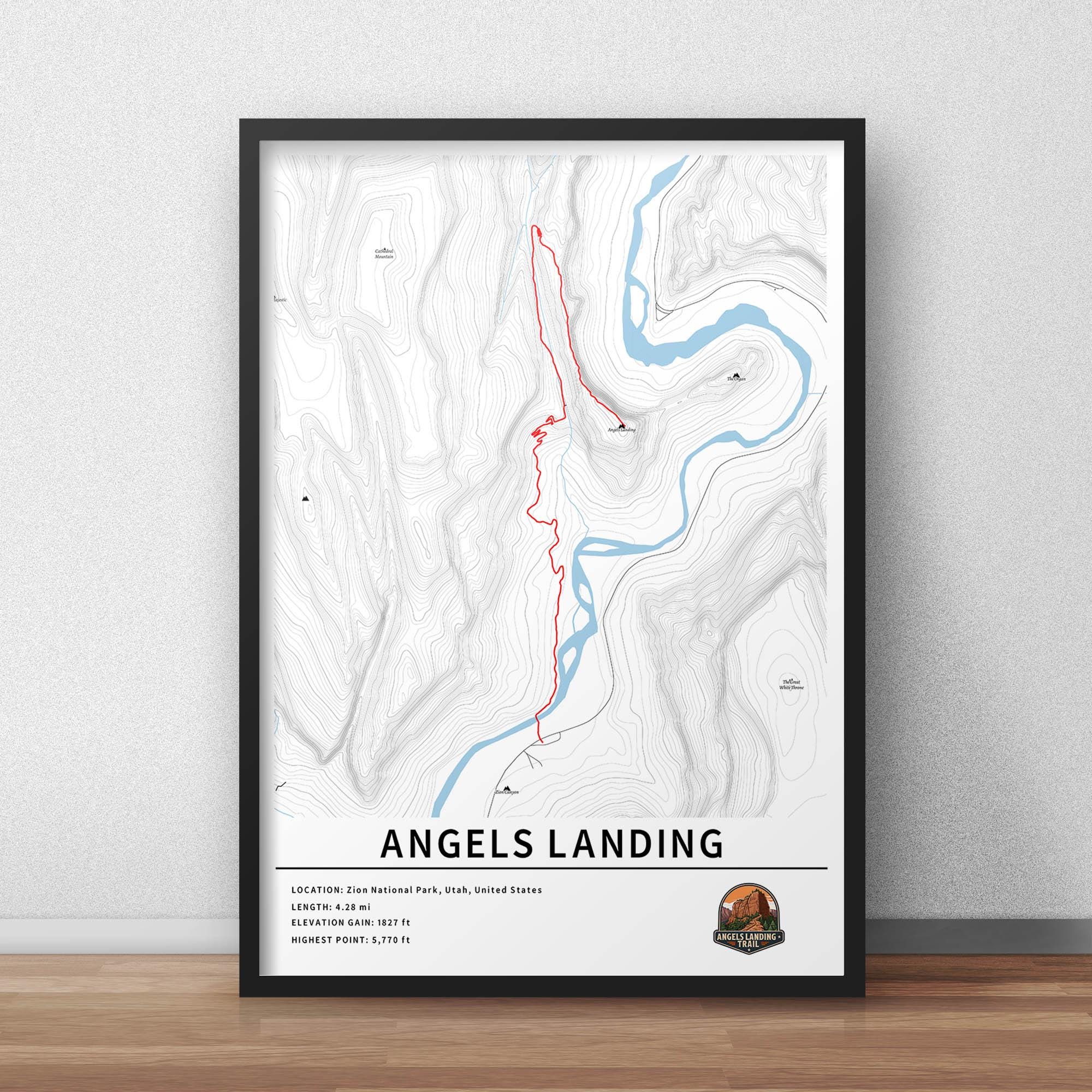 Printable Map of Angels Landing Trail, Utah, USA - Instant Download ...