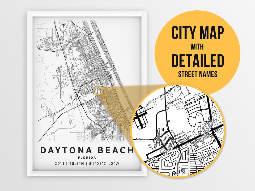 Printable Map of Daytona Beach Florida FL United States With - Etsy