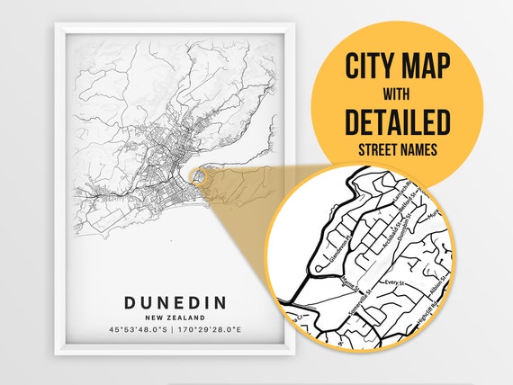 Printable Map of Dunedin New Zealand City With Street Names | Etsy