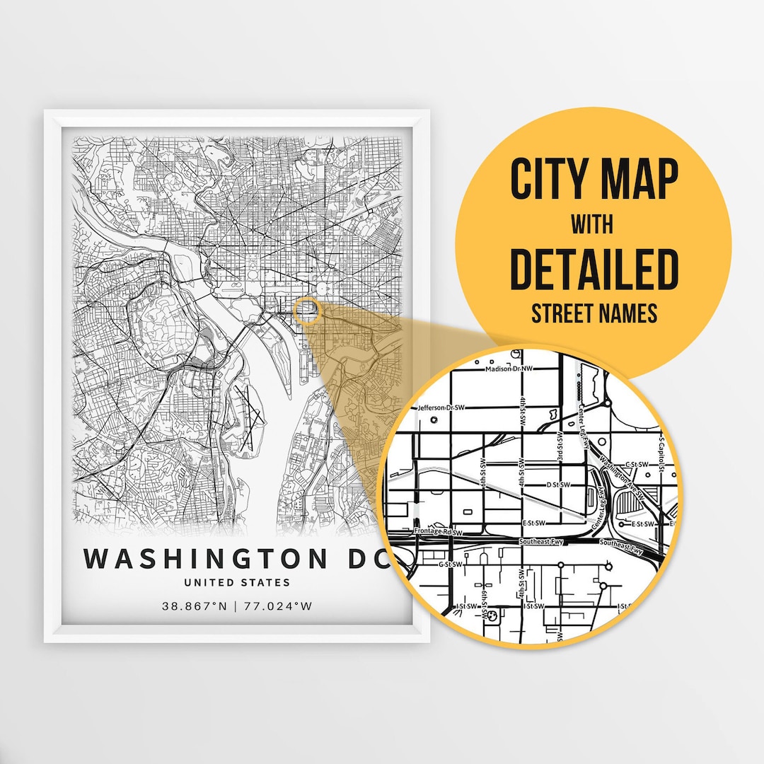 Printable Map of Washington DC, USA With Street Names - Instant ...