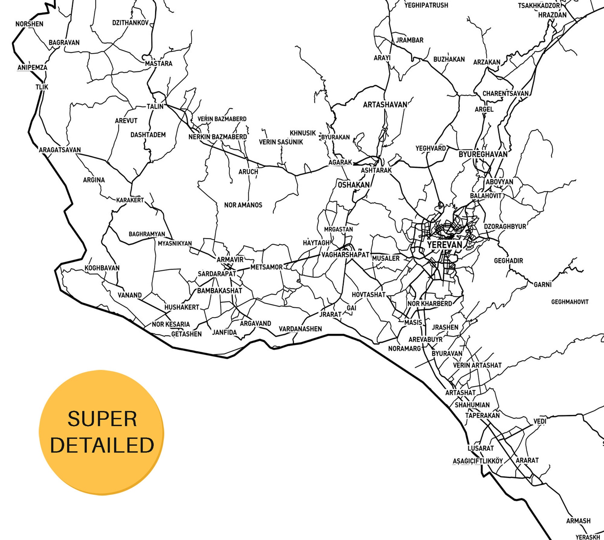 Printable Map of Armenia With City Names and Roads - Instant Download ...