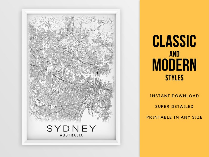 Printable Map of Sydney Australia Instant Download City | Etsy
