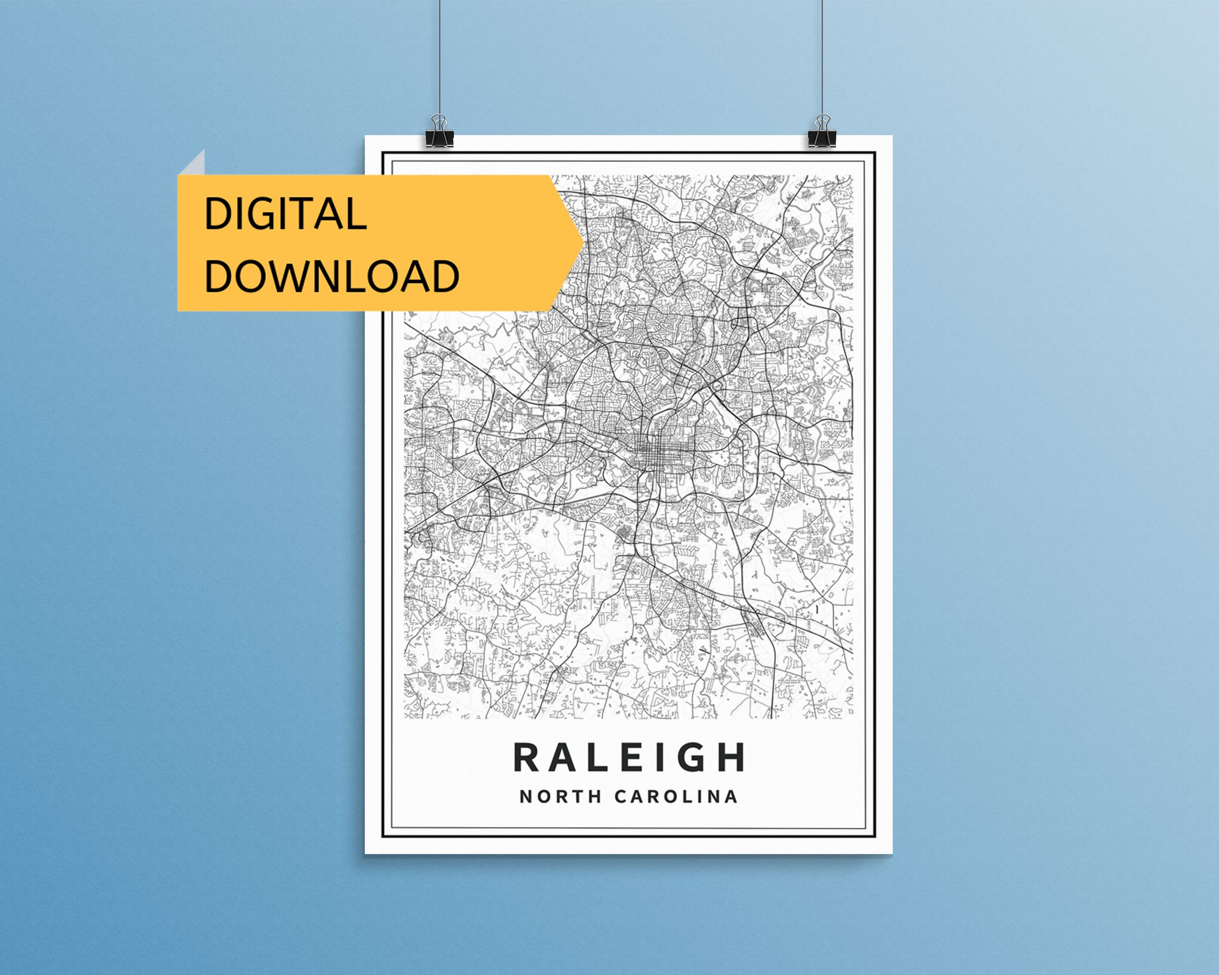 Printable Map of Raleigh North Carolina United States | Etsy