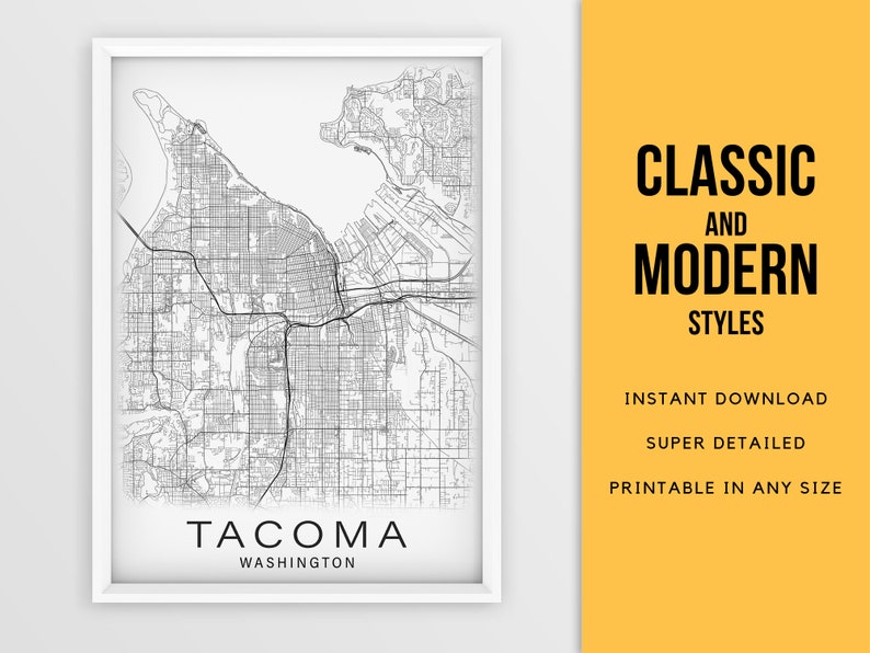 Printable Map of Tacoma Washington United States Instant - Etsy