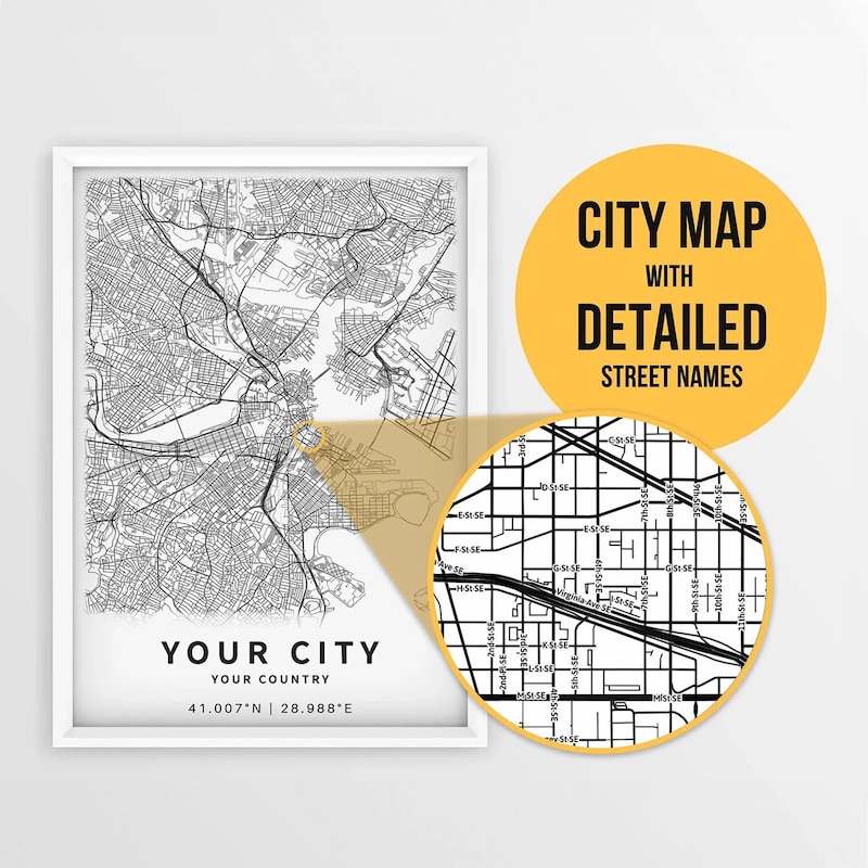 Maps of Cities Lakes - Etsy