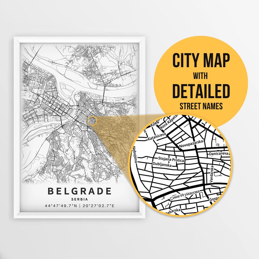 Printable Map of Belgrade, Serbia With Street Names Instant Download ...