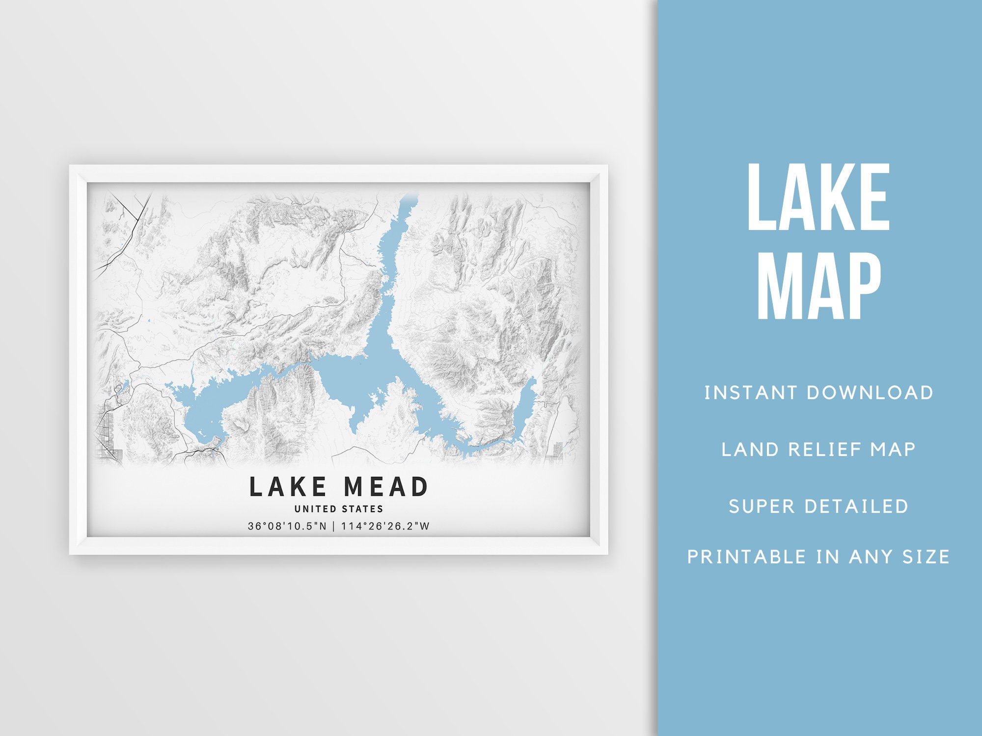 Printable Map Lake Mead Colorado River Nevada and Arizona | Etsy