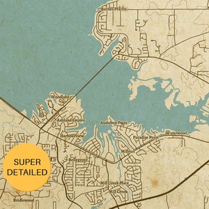 Vintage Style Map of Ross Barnett Reservoir, Mississippi, USA With City ...