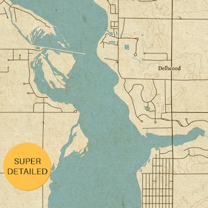 Printable Vintage Style Map of Castle Rock Lake, Wisconsin, USA With ...