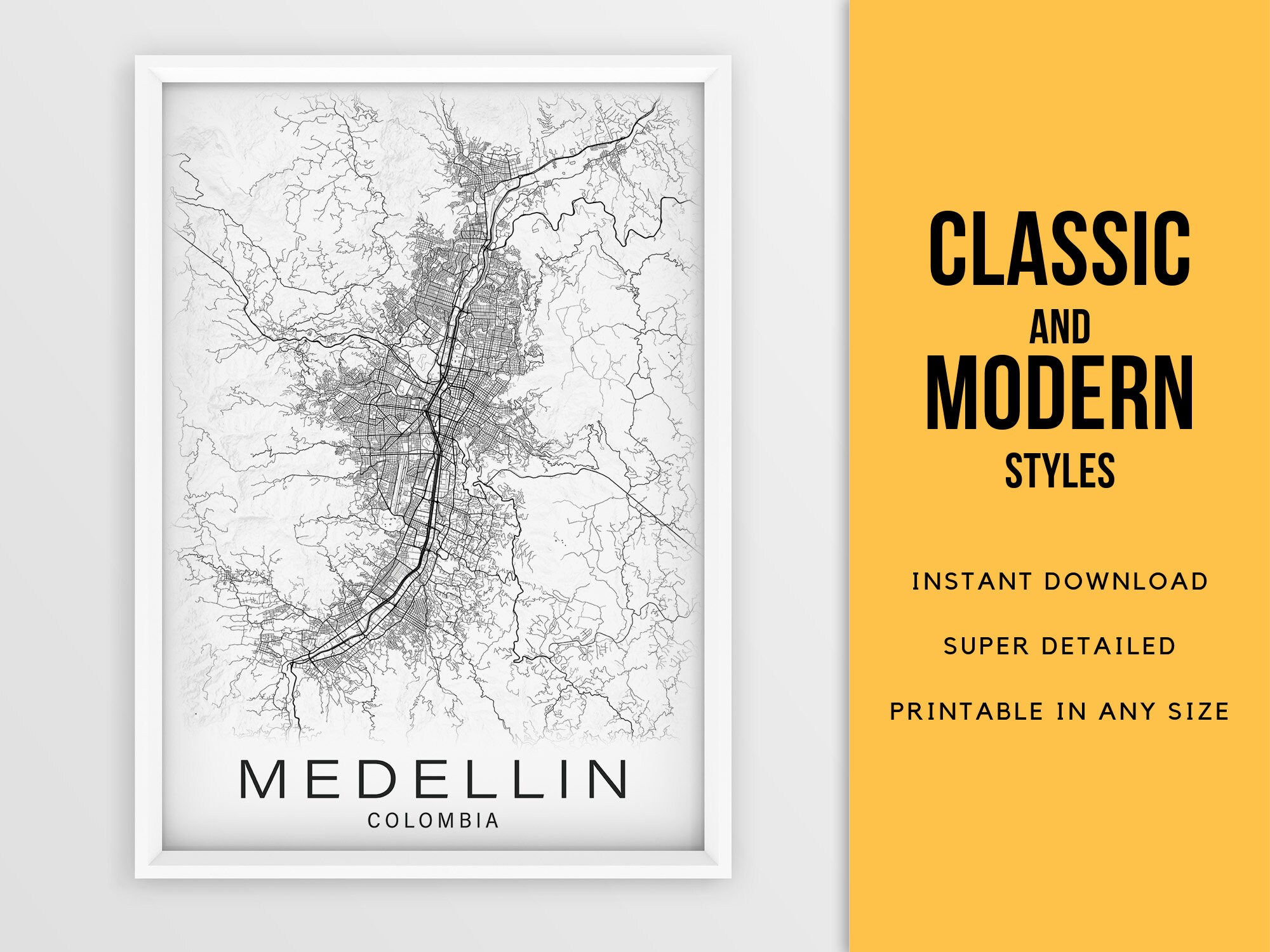 Printable Map of Medellin Colombia Instant Download City | Etsy