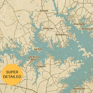 Lake Murray Vintage Style Map, Printable South Carolina Lake House ...