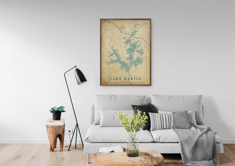 Vintage Style Map of Lake Martin Alabama USA Instant | Etsy