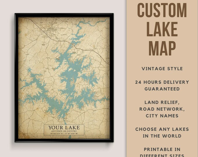 Custom Lake, Personalized Lake, Custom Map Poster, Any Lake, Wall Decor ...