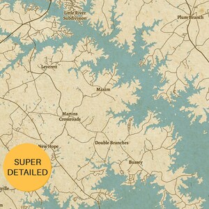 Vintage Style Map of Clarks Hill Lake, Georgia and South Carolina USA ...