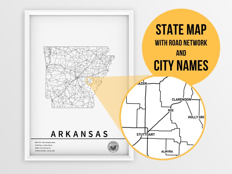 Printable Map of Arkansas USA With City Names Instant - Etsy