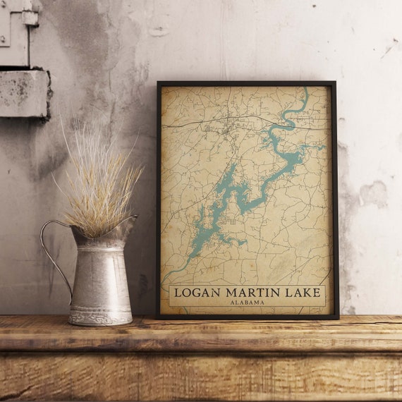 Vintage Style Map of Logan Martin Lake Alabama USA Instant - Etsy