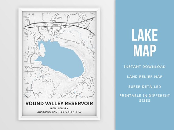 Printable Map of Round Valley Reservoir New Jersey United - Etsy