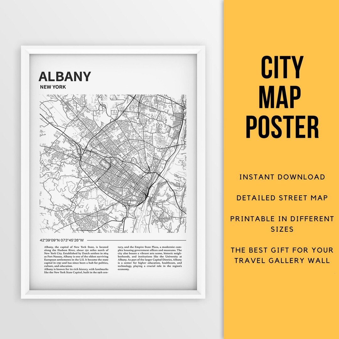 Albany, New York, USA Printable Map Poster Instant Download Street Map ...