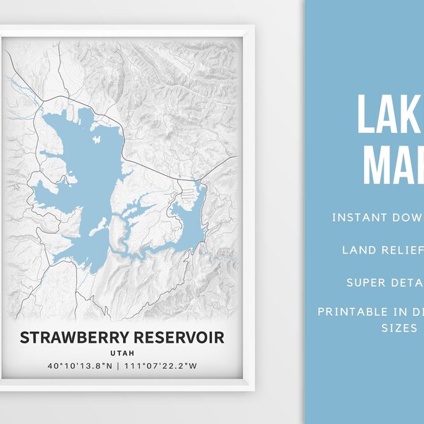 Strawberry Reservoir Lake Map Download - Etsy