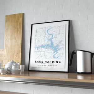 Printable Map of Lake Harding, Alabama, US - Instant Download \ Lake ...