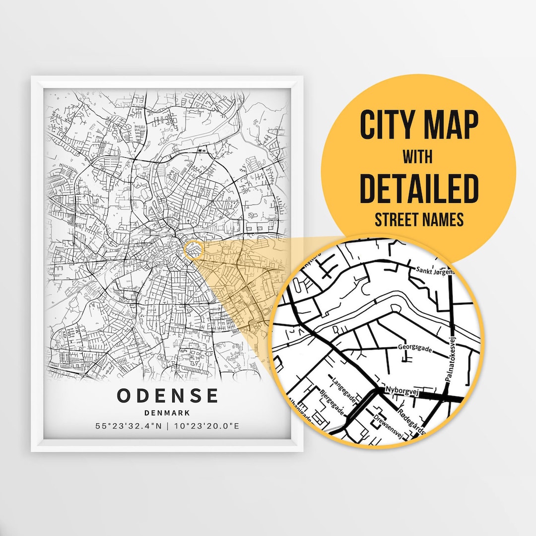 Printable Map of Odense, Denmark With Street Names - Instant Download ...