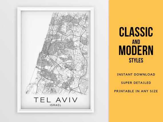 Printable Map of Tel Aviv Israel Instant Download City | Etsy