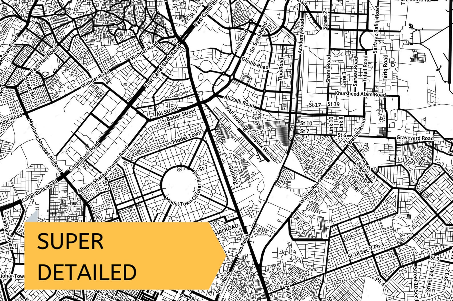 Mapa imprimible de Lahore, Pakistán con nombres de calles - Descarga ...