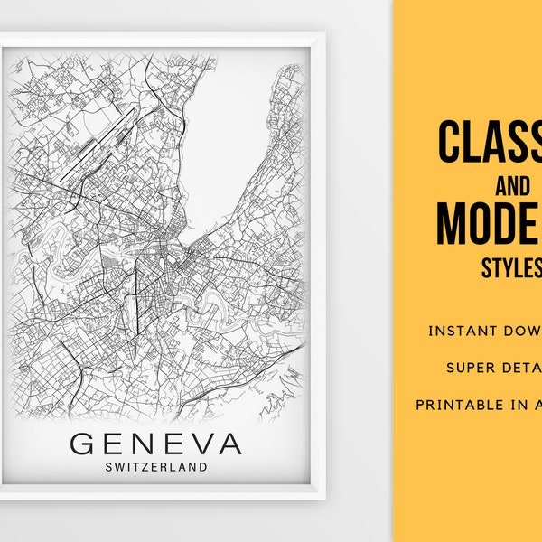 Printable Map of Geneva - Etsy