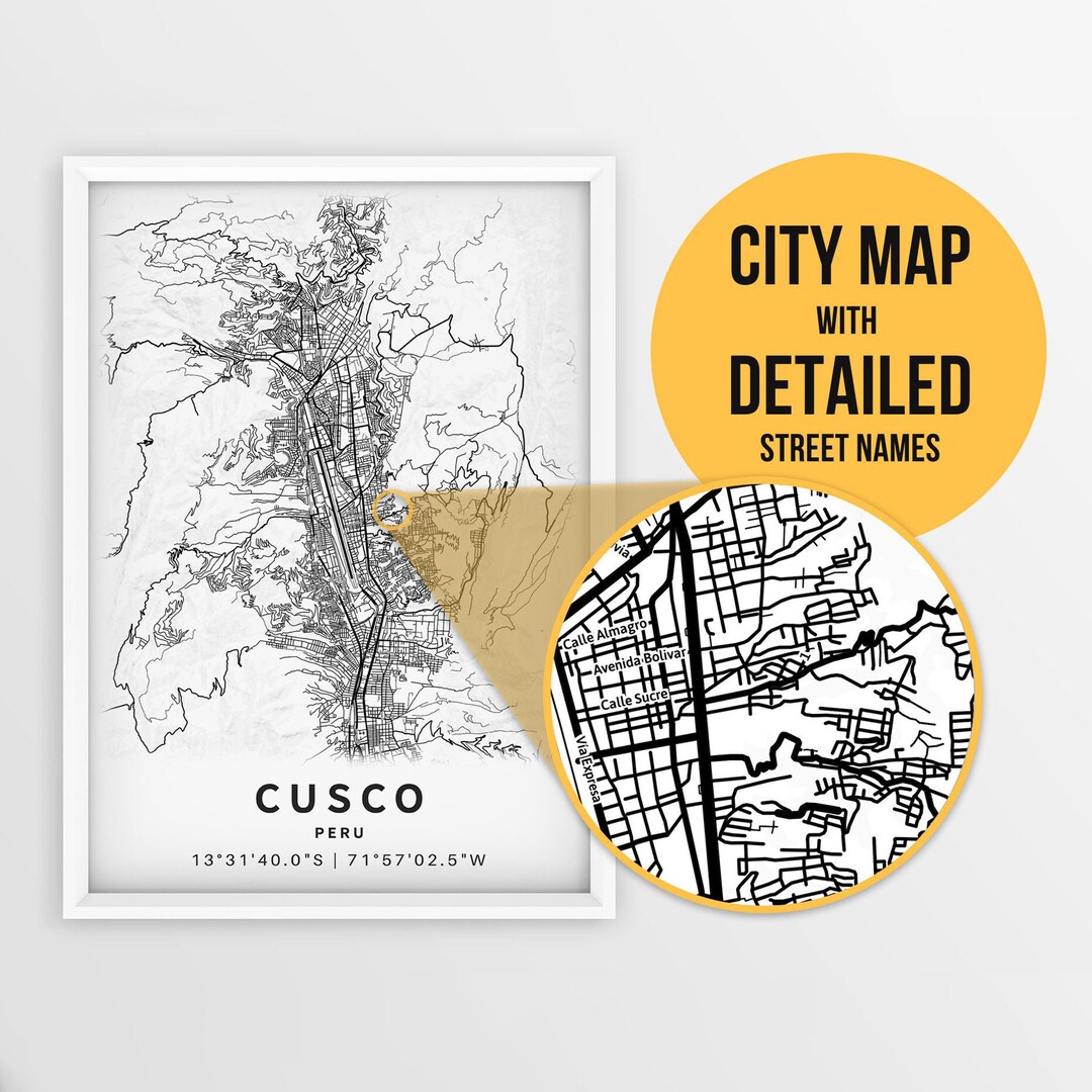 Printable Map of Cusco Peru With Street Names Instant - Etsy