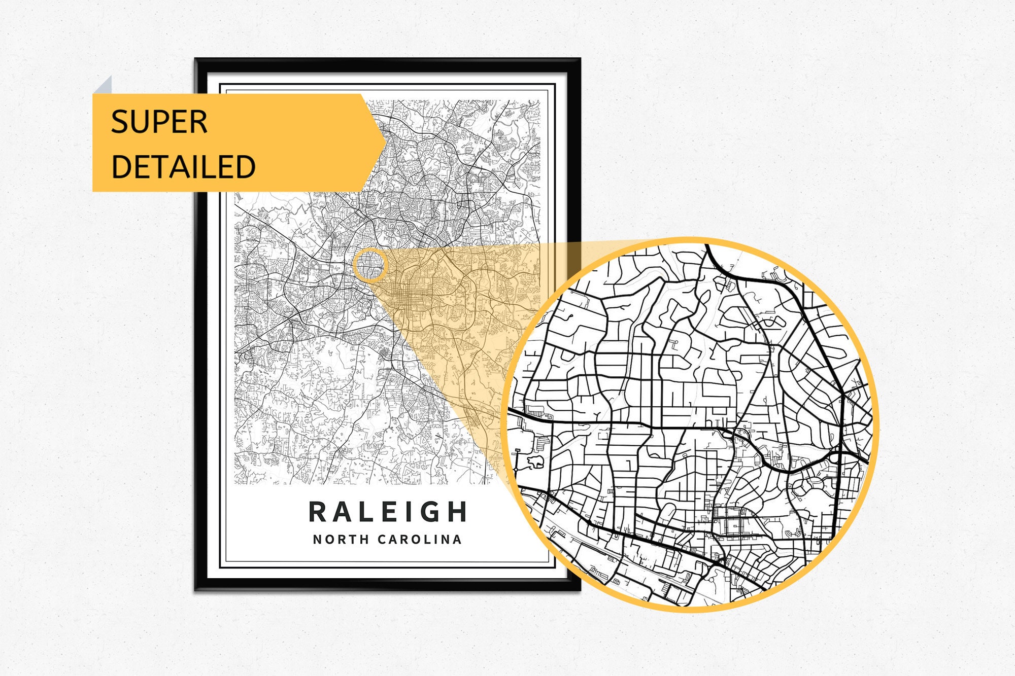 Printable Map of Raleigh North Carolina United States | Etsy