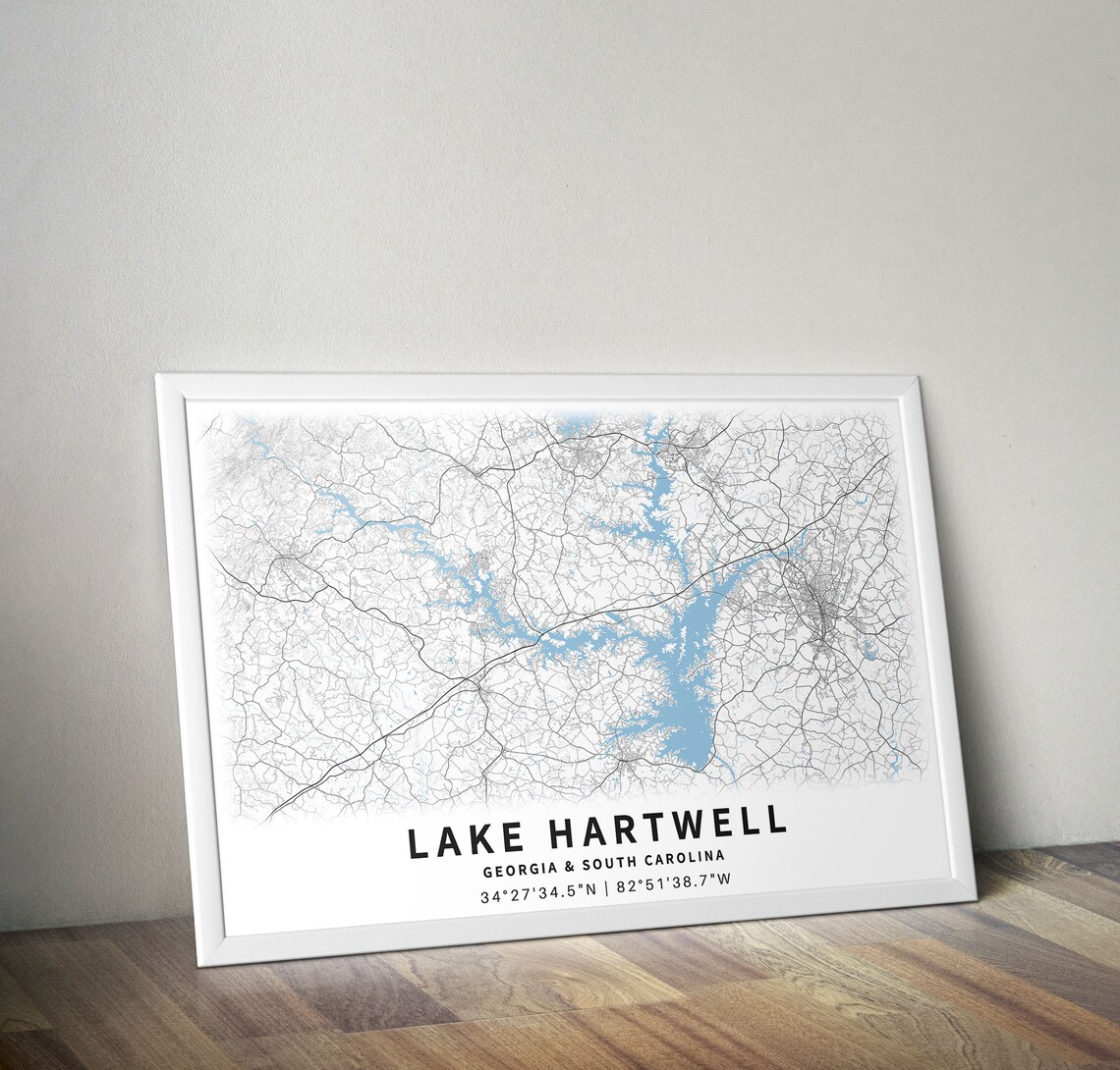 Printable Map of Lake Hartwell Georgia and South Carolina | Etsy